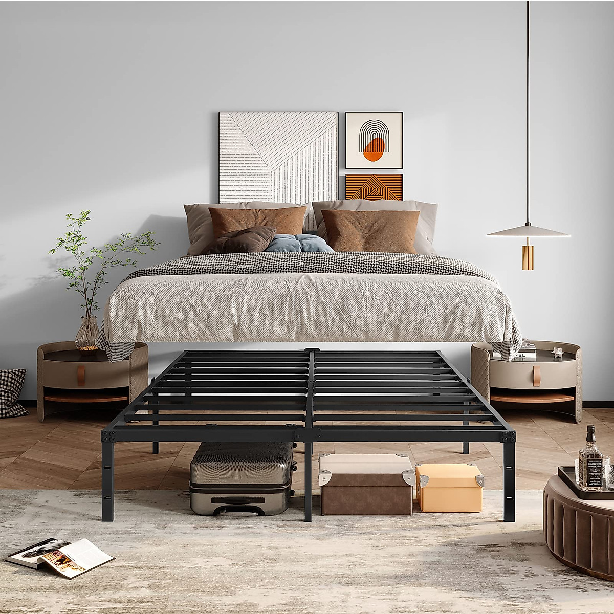 Kilyssa 14 Inch California King Bed Frames Heavy Duty Metal Platform Beds Frame No Box Spring Needed Steel Slats 3500lbs Bed Base Cal King Size,Noise-Free,Easy Assembly