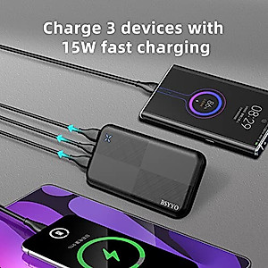 BSYYO Portable Charger,USB C High-Speed 10000mAh Power Bank with Triple 3A Ports,External Battery Pack Cell Phone Changer for iPhone 12 X 8 Plus Google Samsung LG iPad and More