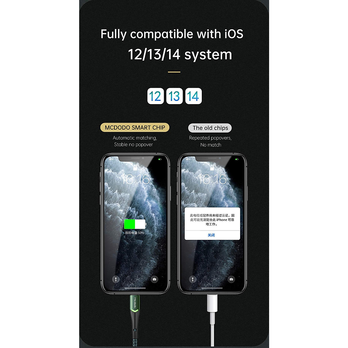 Anti Bending Cable, Mcdodo 2 LED Switching Cord Nylon Braided Sync Charge USB Data 6FT/1.8M Cable Compatible New Phone List Below (6FT/1.8M, Black)