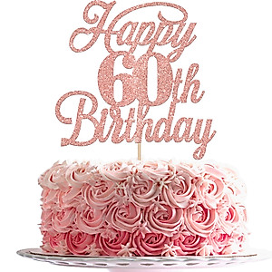 Rsstarxi 1 Pack Happy 60th Birthday Cake Topper Glitter 60 & Fabulous Cheers to 60 Years Old 60th Birthday Cake Pick for Celebrating 60th Birthday Anniversary Party Cake Decorations Supplies Rose Gold