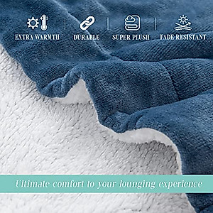 Elegant Comfort Throw Blanket, Reversible Sherpa Flannel, Ultra-Soft, Fuzzy, Cozy and Plush- All Season Lightweight Decorative Throw, 50 x 60 inches, Ombre Design Sherpa Throw, Blue