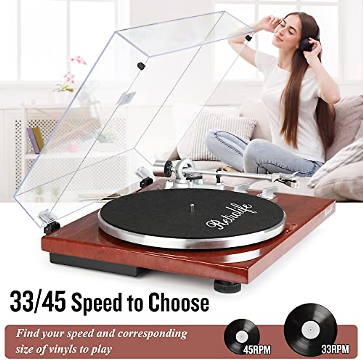 Turntable Record Player Bluetooth Built-in Phono Pre-amp 2-Speed Belt-Driven with Adjustable Counterweight Magnetic Cartridge Vinyl Recording via PC Turntables for Vinyl Records
