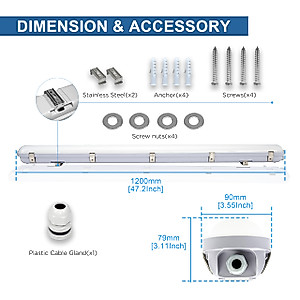 4FT LED Vapor Tight Light, 40W 4800 Lumens Vapor Proof Light Fixture(100W Eq.) 5000K Outdoor Shop Light 0-10V Dimmable 100-277VAC, IP65 LED Light for Cold Storage Workshop Car Parking Warehouse-4PACK