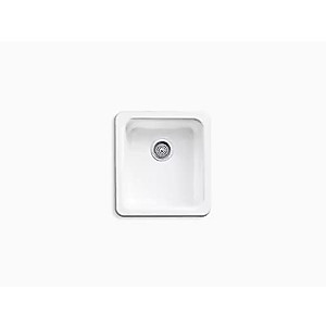 KOHLER 6584-0 Iron/Tones Top-Mount/Undermount Single-Bowl Kitchen Sink, 17" W x 18-3/4" L, White