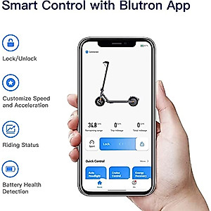 Blutron One S40 Electric Scooter, 700W Peak Power Motor, Impressive 25 Mile Range, 20 Mph, Dual Brakes & Suspension, 10'' Pneumatic Tires, Cruise Control, Foldable and Fast Charging Scooter