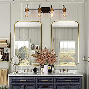 Bathroom Vanity Light, 4-Light Black Bathroom Light Fixtures with Oil Rubbed Bronze Finish, Modern Farmhouse Vanity Lights with Clear Globe Glass Shade (L 29.5" x W 7" x H 9")