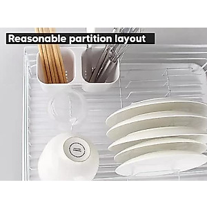 Mnml Home Dish Drying Rack for Kitchen Counter – Large Dish Rack & Drainboard Set - Dish Drainer for Sink – Dishwasher Rack Kitchen Storage with 4 Different Pieces & Tier Material (White)