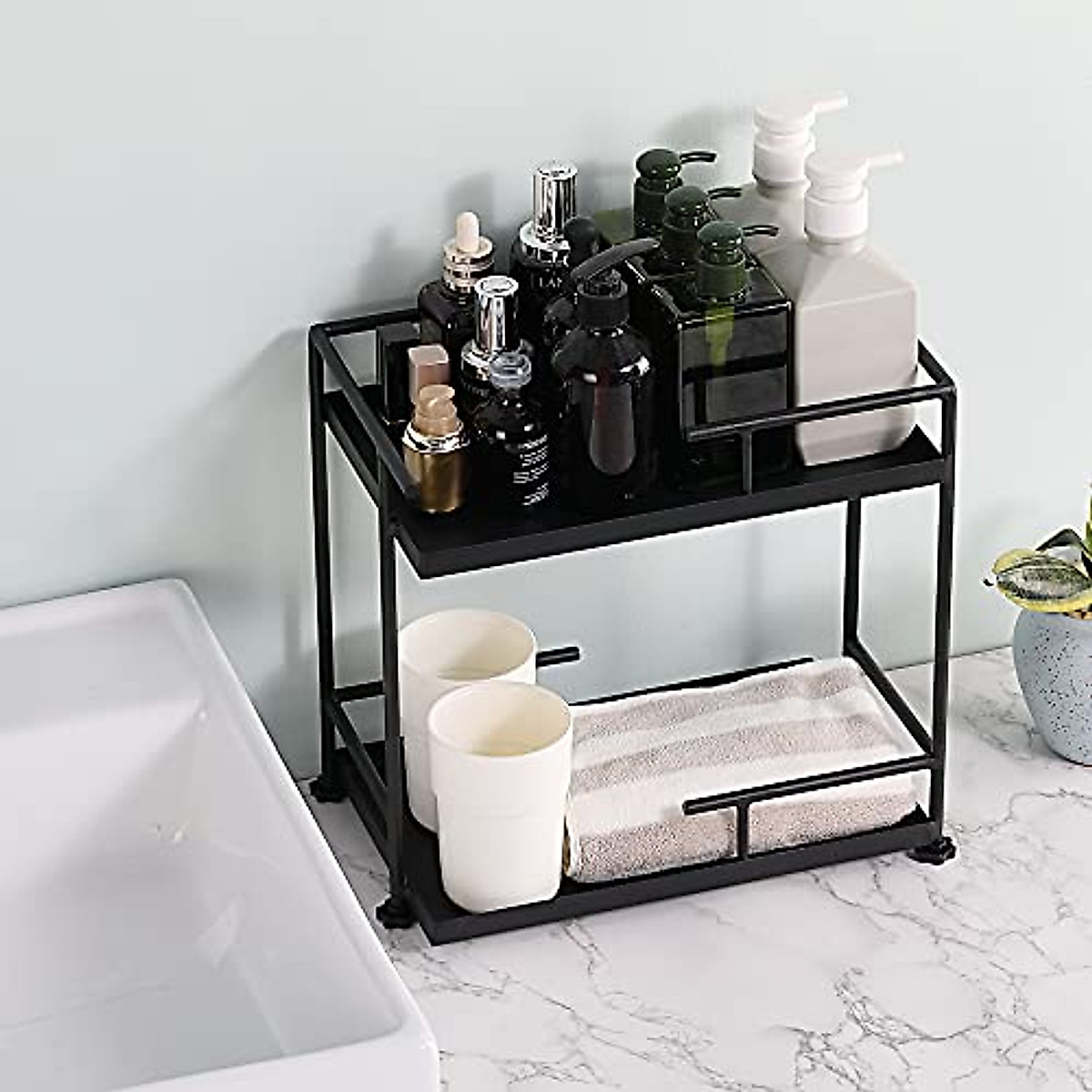 Butizone 2 Tier Bathroom Countertop Organizer, Counter Standing Rack, Kitchen Spice Rack, Vanity Cosmetic Holder, Under Sink Organizer for Bathroom, Kitchen, Living Room, Dressing Table, Office