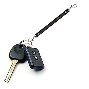 Alban Leather Strap for Wallet Clutch Wristlet Purse Keys Keychain - 2 Clip Strap - Black Silver