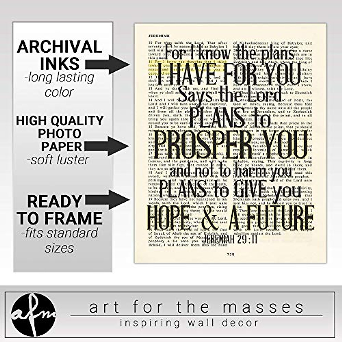 Joshua 1:9, Proverbs 3:5, Jeremiah 29:11, Philippians 4:13 Christian Art Prints, Set of 4, Unframed, Bible Verse Scripture Wall Decor Poster, 8x10 Inches