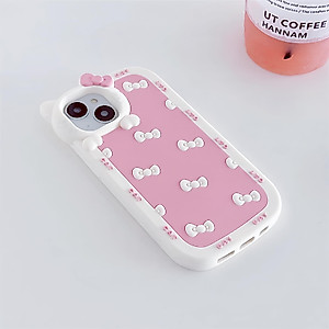 AUCAN Cute Silicone Case for iPhone 14 Pro Max 6.7", Pink Kawaii Soft Funny Cover, Shockproof Classic Cat Bow Cellular Phone Case for Girls Women