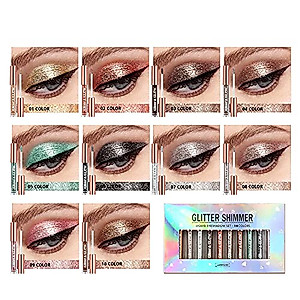 BestLand 10 Colors Liquid Glitter Eyeshadow Set, Metallic Glitter Shimmer Naked Smokey Eye Looks Waterproof Long Lasting Quick-Drying Sparkling Eye Shadow Christmas Makeup Kits
