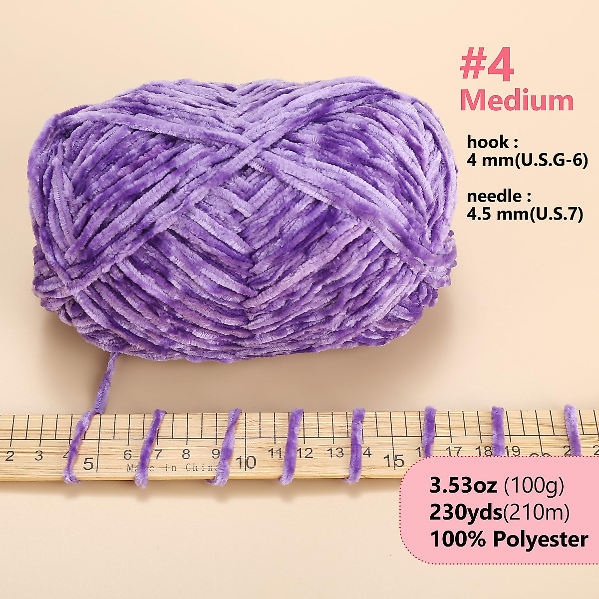 100g Soft Chenille Yarn Blanket Yarn,Crochet Yarn,Yarn for Crafts,Yarn for Crocheting,Fancy Yarn for Crochet,Crochet Yarn for Sweater/Hat/Blankets/DIY Craft(Electric Purple)