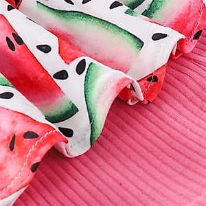 Dimoybabe Toddler Baby Girl Summer Clothes Knit Cotton Outfits Infant Short Set Sleeve Ruffle Ribbed Clothing Watermelon Red 2-3T 100CM