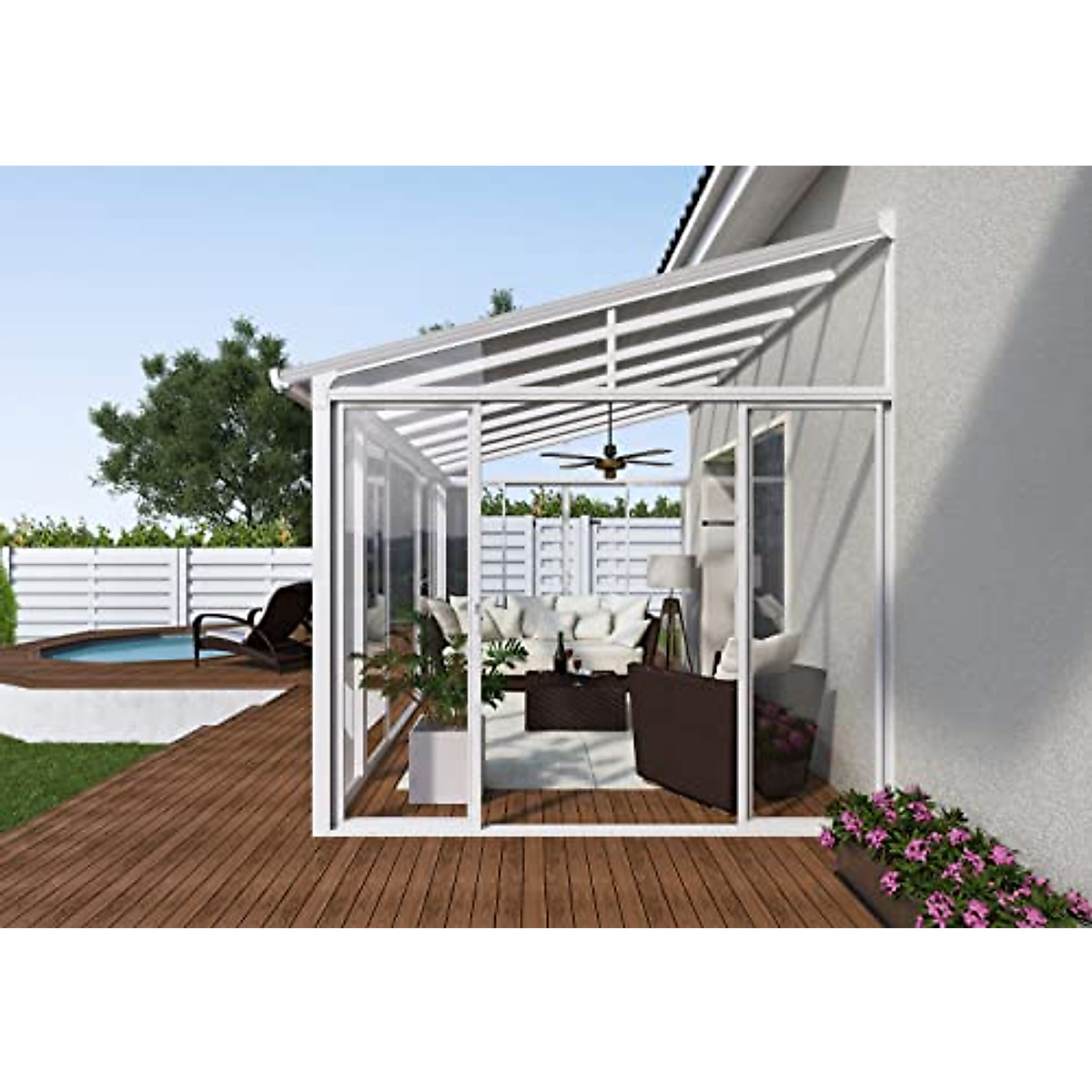 Palram - Canopia Sanremo 10x14 Enclosed Patio Cover with Screen Doors, White DIY Sunroom Kit Lean to Gazebo with Walls to Cover Patio Furniture, Deck, & Porch, UV Protected Polycarbonate Shelter