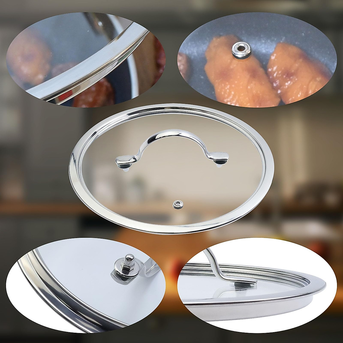 Mewutal 10" Universal Lid for Pan Pot Clear Pan Lid for Frying Pan 10" Flat Fry Pan Cover Round Tempered Glass Pot Skillet Cover Lid with Handle Assembled Tempered Replacement Cover for 10" Pot Wok