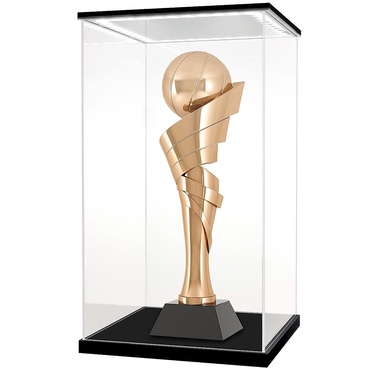 LANSCOERY Clear Acrylic Display Case with LED Light, Large Showcase and Display Box, Dustproof with UV Protection, Perfect for Figures Collectibles - 11.8x11.8x15.7inch