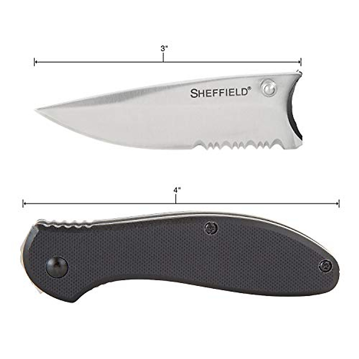 Sheffield 12164 Berda Assisted Open Knife, 3 Inch Blade EDC Knife, for Survival Gear, Self Defense, and More, G10 Handle, Partially Serrated