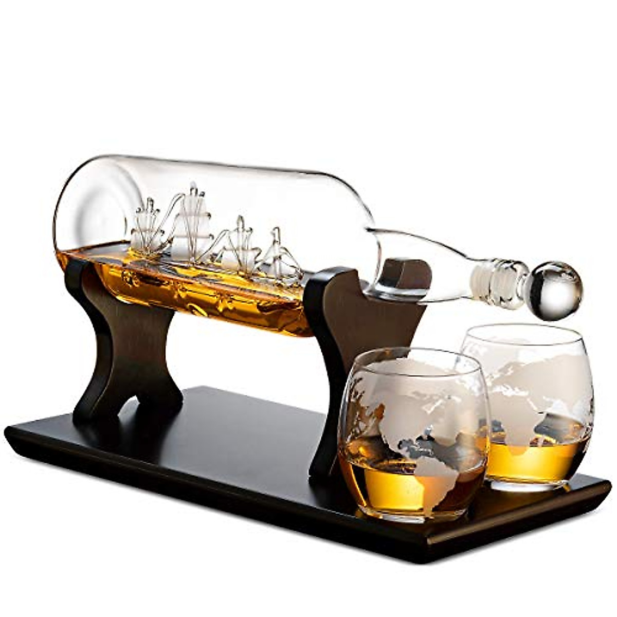 Godinger Ship In A Bottle Whiskey Decanter and Whiskey Glasses Bar Set, for Liquor Scotch Bourbon, Gifts for Men