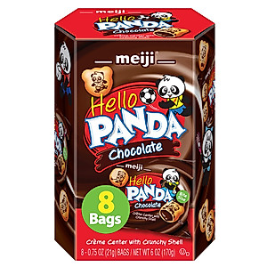 Meiji Hello Panda Cookies, Chocolate Crème Filled - 6 oz, Pack of 8, 64 Bags Total - Bite Sized Cookies with Fun Panda Sports