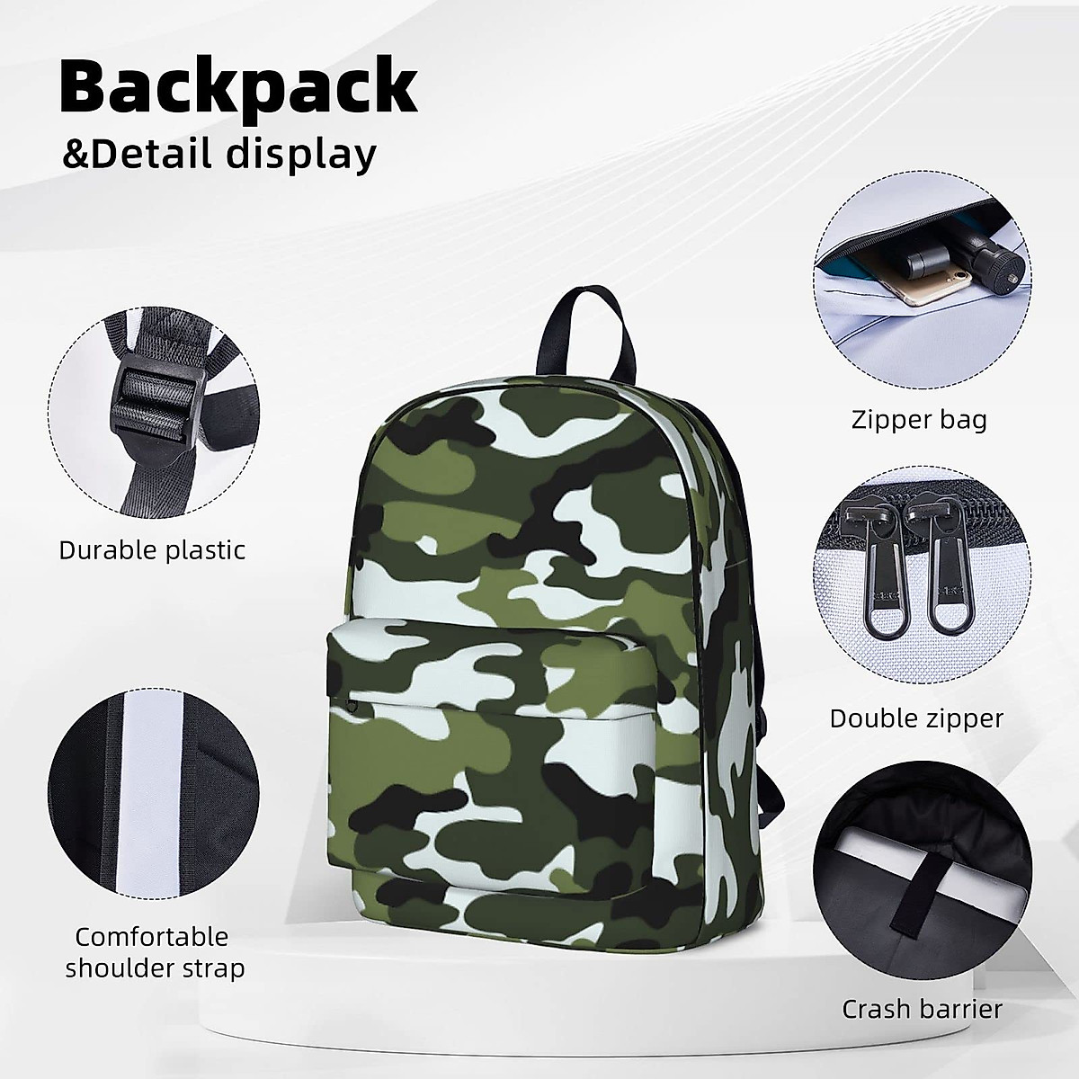 Affilleve Camouflage Casual School Backpack For Teen Girls Boys, Travel Hiking Shoulder Daypack Bag For Men Women