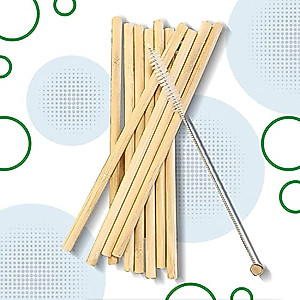 WorldFront Naturals Reusable Straws with Case & Straw Cleaner Brush - Eco Friendly Bamboo Straws Reusable Pack of 10, Used as Cocktail Straws, Smoothie Straws, Travel Straws, Coffee Straws