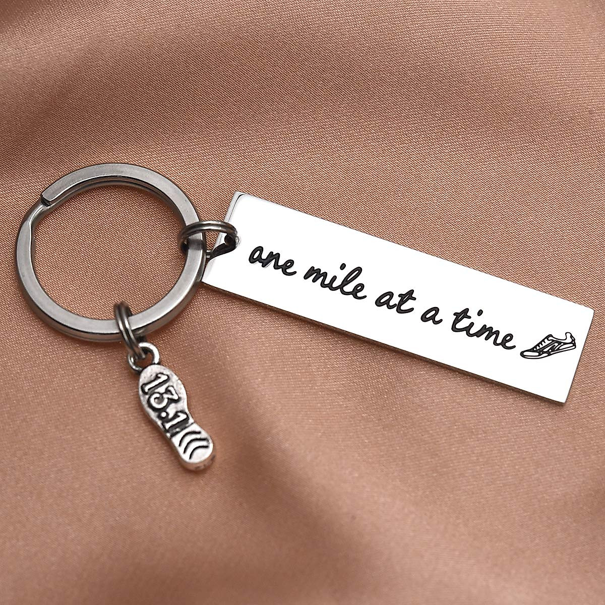 LParkin Runners Cross Country Marathon Keychain Jewelry Coach Training One Mile at A Time Gift for Track and Field Charm Stainless Steel (13.1)