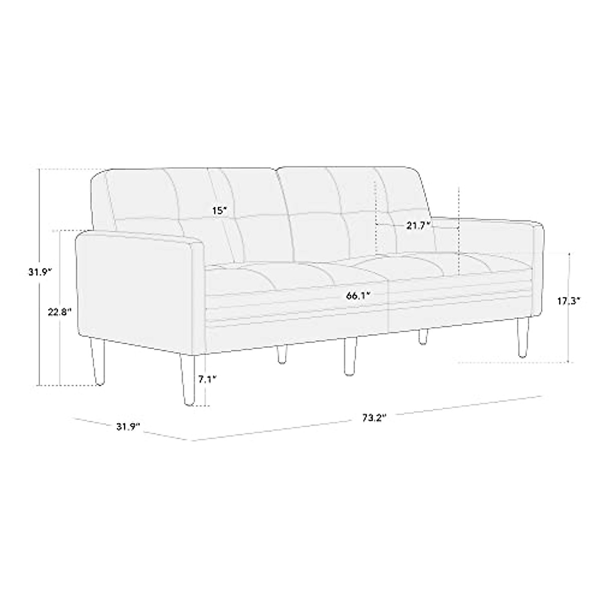 CHITA Mid-Century Sofas Furniture 73.2''W Fabric Sofa Couch Sets for Living Room Apartment, Grey (Multi-Colored)
