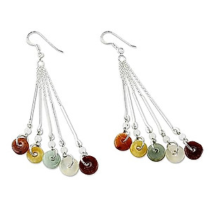 NOVICA Artisan Handmade Jade Quartz Waterfall Earrings | .925 Sterling Silver Glass Bead Dangle Earrings | Multi-color Stones Dangle Earring | Handcrafted Jewelry | Earthy Blend Themed Thailand