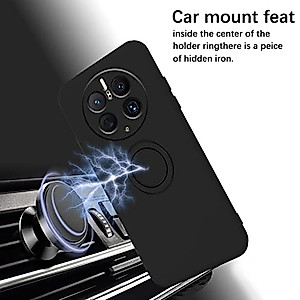 Jancyu Compatible with Huawei Mate 50 Pro Case Silicone Shockproof, Huawei Mate 50 Pro Ring Holder Phone Case, Compatible with Phone Mount for Car Slim Cover (Black)