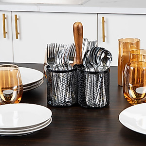 Mind Reader Metal Utensil Caddy, Silverware Organizer, Cutlery Holder, 3-Section, Black