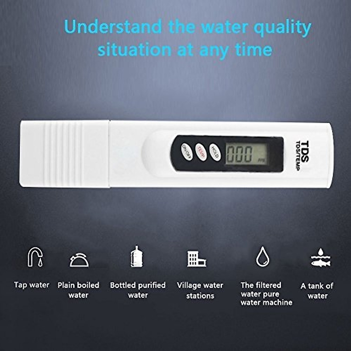 TDS meter digital water tester 3-Button Digital TDS Water Quality TDS Tester, 0-9990 ppm Measurement Range, 1 ppm Resolution, with Temperature Calibration