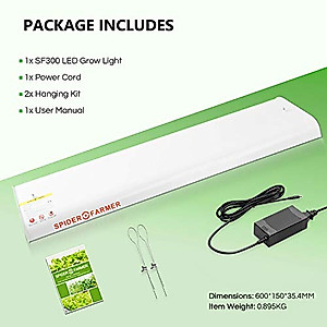 SPIDER FARMER SF-300 LED Grow Light Sunlike Full Spectrum Plant Grow Lights for Indoor Plants Hydroponics Seeding Veg Flower Energy Saving & High Efficiency Growing Lamp 192 Diodes