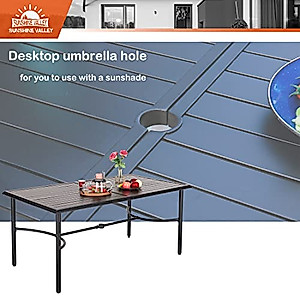 SUNSHINE VALLEY Outdoor Dining Sets 7 PCS, Patio Dining Chairs 6 PCS Metal Material 66.9X 38x29.1 Rounded Support Dining Table with 1.57” Umbrella Hole for Outdoor Kitchen Lawn Garden,Bistro,Deck.