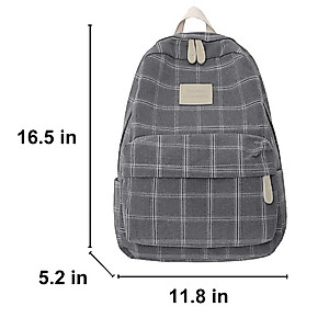 AONUOWE Light Academia Aesthetic Backpack Plaid Preppy Backpack Teen Girls Back to School Supplies Checkered Bookbags (Stone)