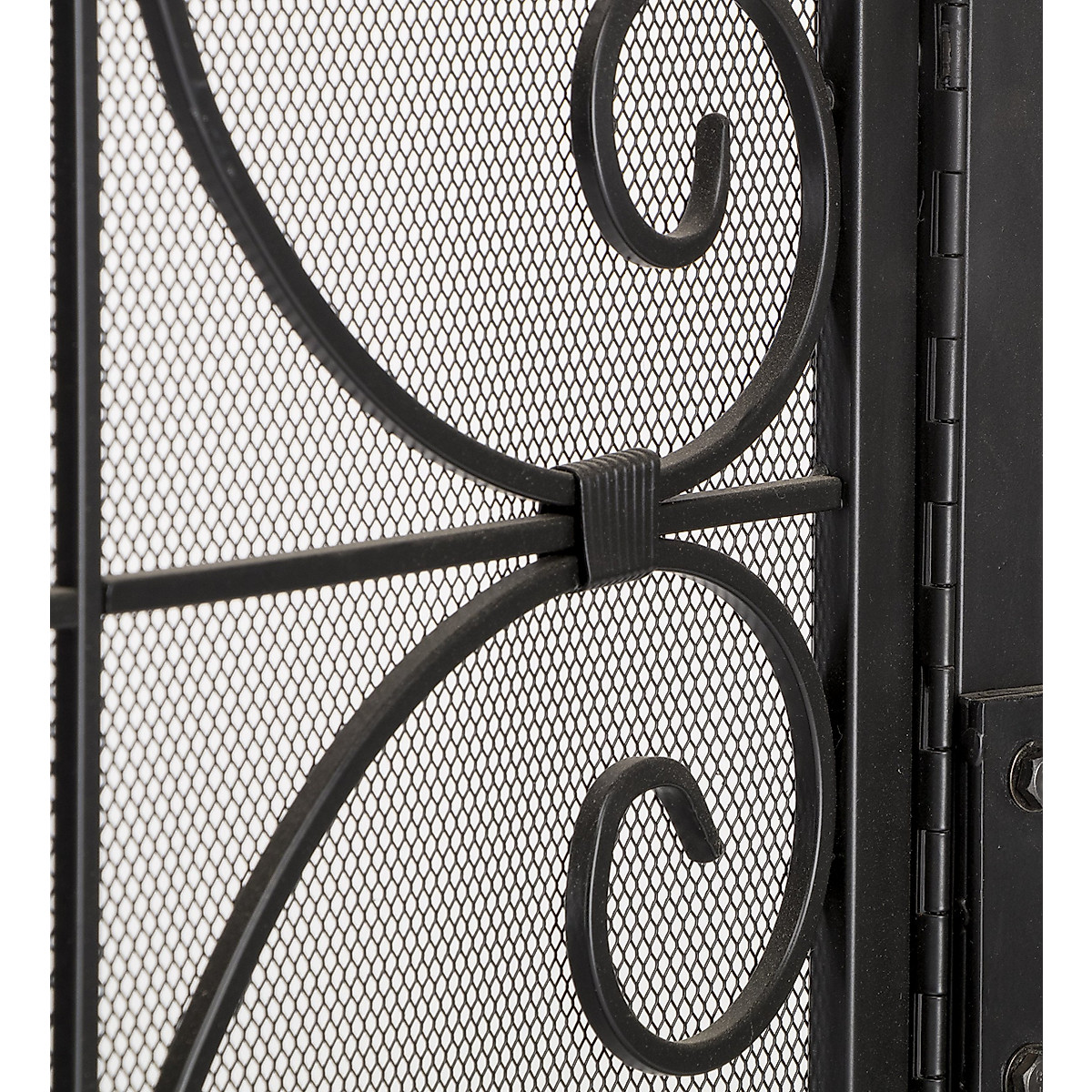 Plow & Hearth Metal Fireplace Screen Crest Arch Black | 44" W x 33" H | 2 - Door | Spark Guard Indoor Grate | Iron Fire Place Cover | Wood Burning Stove Decorative Accessories