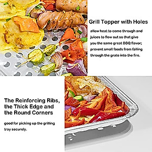 Roponan Disposable Aluminum Foil Grill Topper Pans, Grill Grate Liners, BBQ Grill Accessories for Outdoor Cooking and Camping - Prevents Food from Falling into Grill or Sticking to Grate (15 Pack)