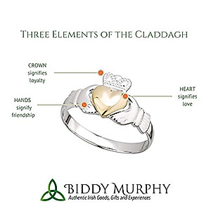 Biddy Murphy, Women's Claddagh Ring, 10K Yellow Gold Heart & 925 Sterling Silver Weave Band, Size 8