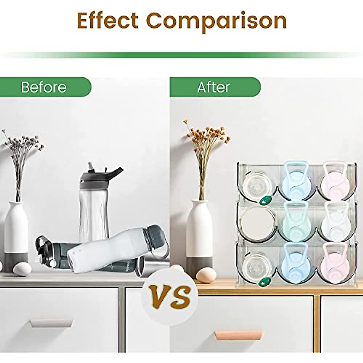 2 Pcs Plastic Stackable Water Bottle Holders -Water Bottle Organizer Kitchen Pantry Refrigerator Storage Bins - Wine and Water Bottle Organizer Stand Countertop Cabinet Organization Rack