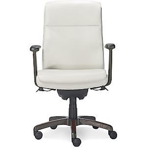 La-Z-Boy Dawson Modern Executive Office, Adjustable High Back Ergonomic Computer Chair with Lumbar Support, White Bonded Leather with Wood Inlay