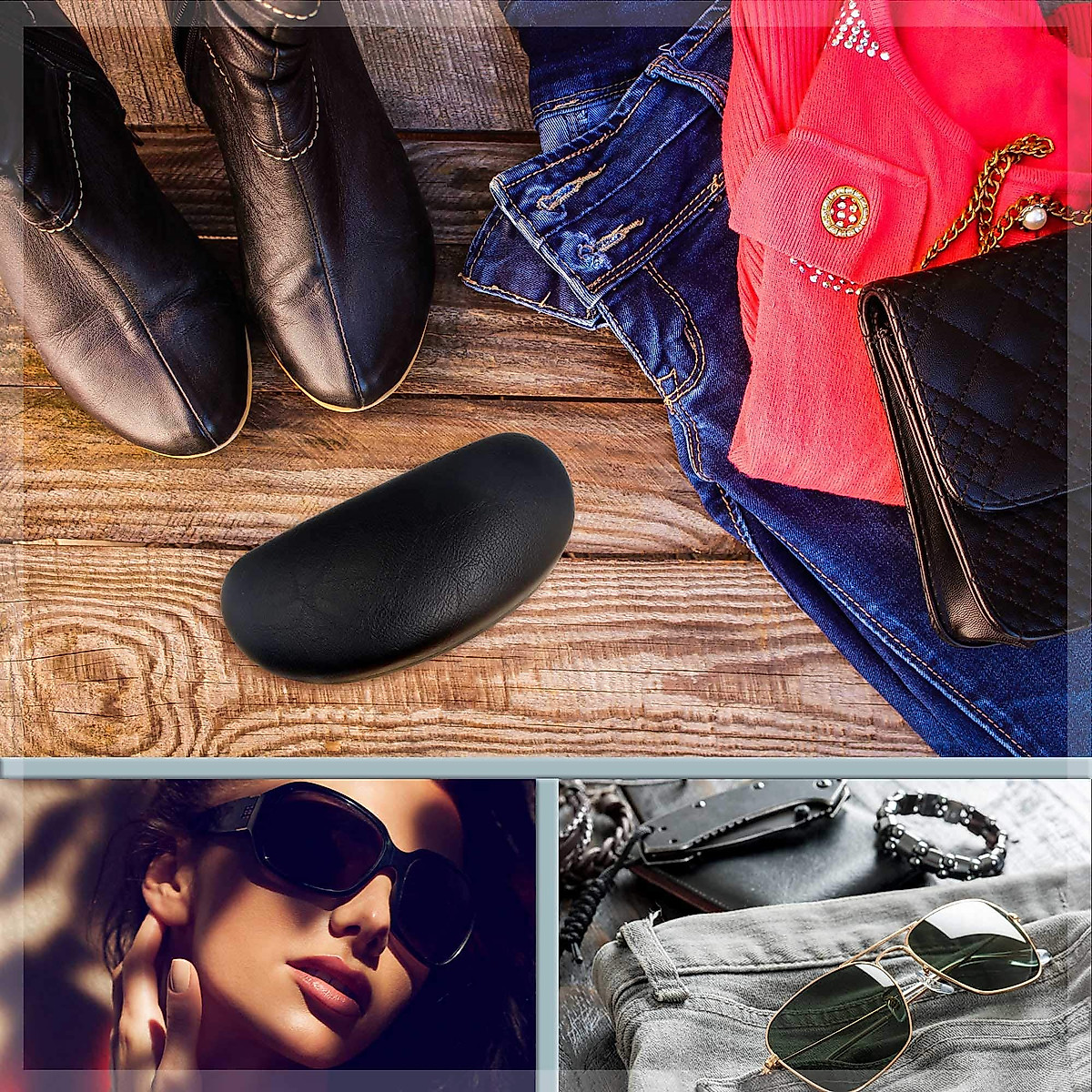 Black Hard sunglasses cases - Glasses Holder Clam Shell - Large eyeglass cases with pouch and cloth distressed Black (AS113 Black and Pouch)