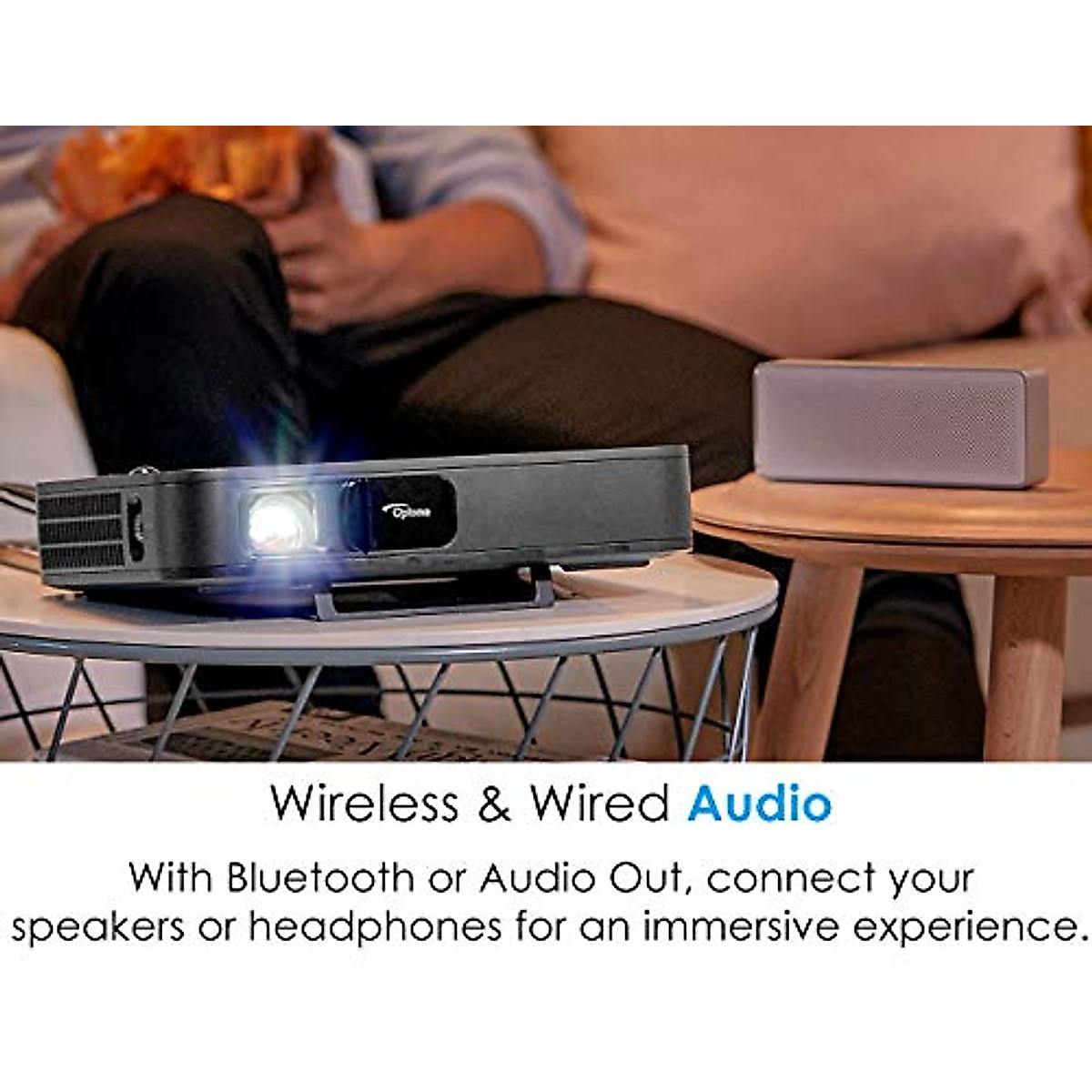 Optoma LH150 Portable 1080p LED Mini Projector with Battery, for Outdoor Movies or Office Presentations, 2.5 Hour Battery Life, USB Display Screen Mirroring, Smartphone Compatible, Black