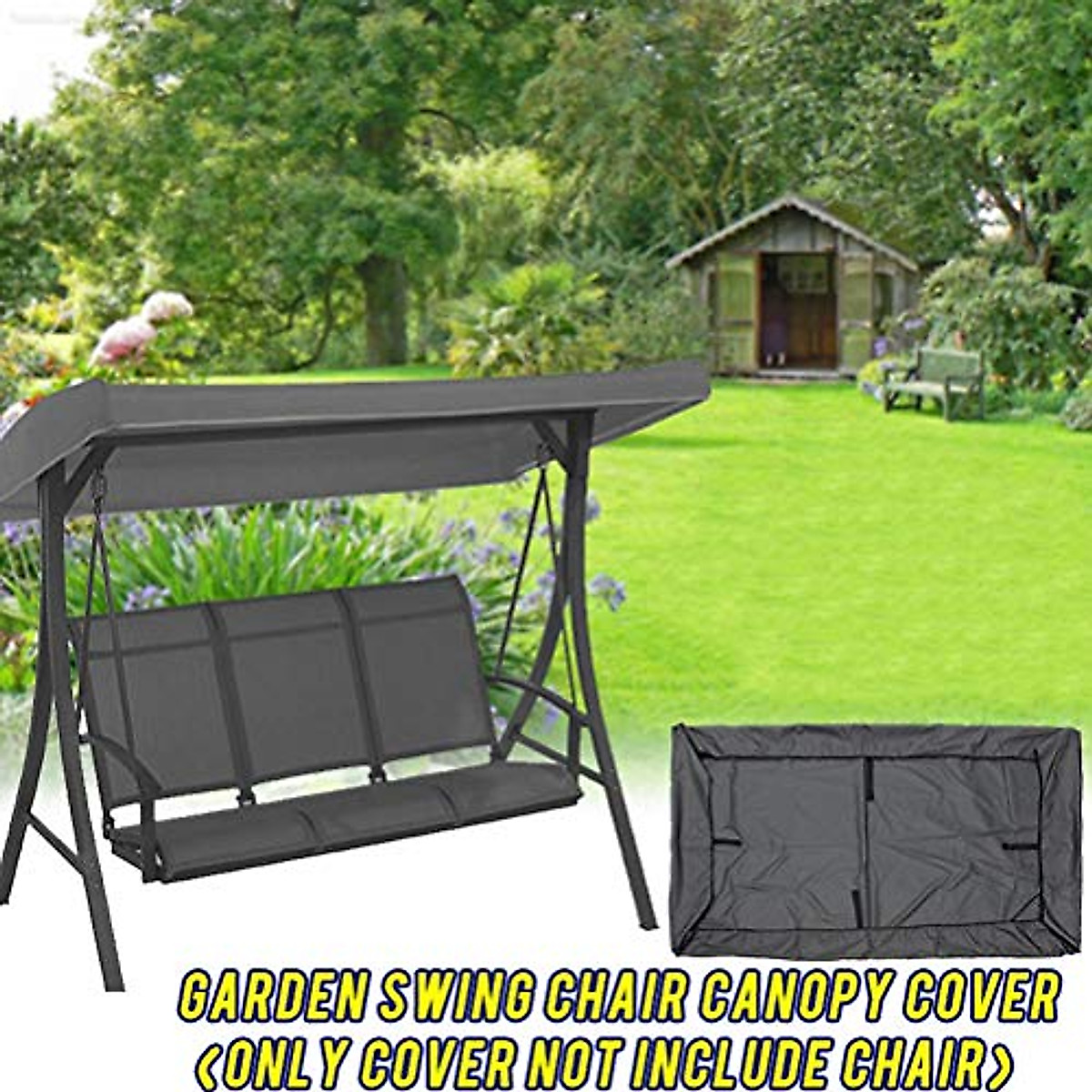 Replacement Canopy for 2-Seater Garden Swing, Swing Canopy Replacement Cover Waterproof Hammock Top Canopies Outdoor Patio Garden Swing Chair Tent Porch Gazebo Roof Replacement Canopy, Silver