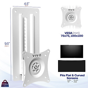 VIVO Height Adjustable 17 to 32 inch Single Monitor Articulating Wall Mount for Standing Workstations, Fits 1 Screen with Max VESA 100x100mm, White, MOUNT-VW01AW