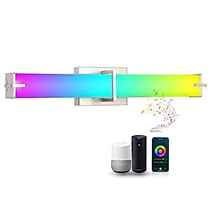 CLOUDY BAY 24 Inch Smart WiFi LED Bathroom Vanity Light,RGB Color Changing Vanity Lighting,Compatible with Alexa and Google Home Assistant,No Hub Required,25W 2700K-6500K,CRI90+ Damp Location