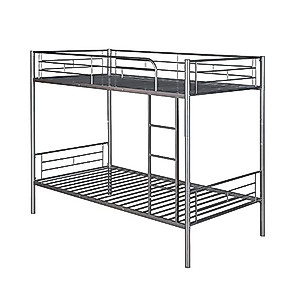EMKK Metal Floor Bunk Bed, Twin Over Twin,Metal Bunk Bed, Twin Over Twin Size Beds with Sturdy Guard Rail & Removable Ladder,White