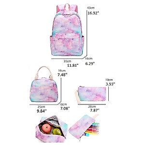 Galaxy Prints 3Pcs Girls Backpack Set Preschool School Bag for Toddlers with Lunch Box Teens Bookbag for School