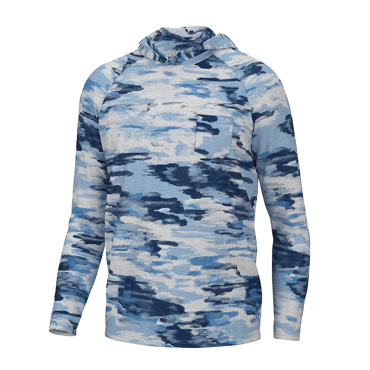HUK Standard Waypoint Pattern Hoodie, Performance Fishing Shirt for Men, Edisto Camo-Crystal Blue, Medium