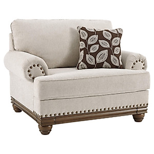 Signature Design by Ashley Harleson Modern Farmhouse Chair and a Half with Nailhead Trim and Accent Pillow, Beige