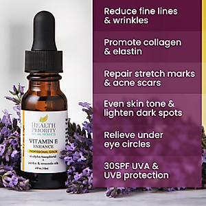 Healthy Priority Vitamin E Oil - 15,000 IU Vitamin E Serum for Face and Hair - Organic, Handmade - Non-GMO, Gluten-Free, Vegan - Vitamin E Oil for Scars, Wrinkles, Stretch Marks - Scented, 0.5 Fl Oz